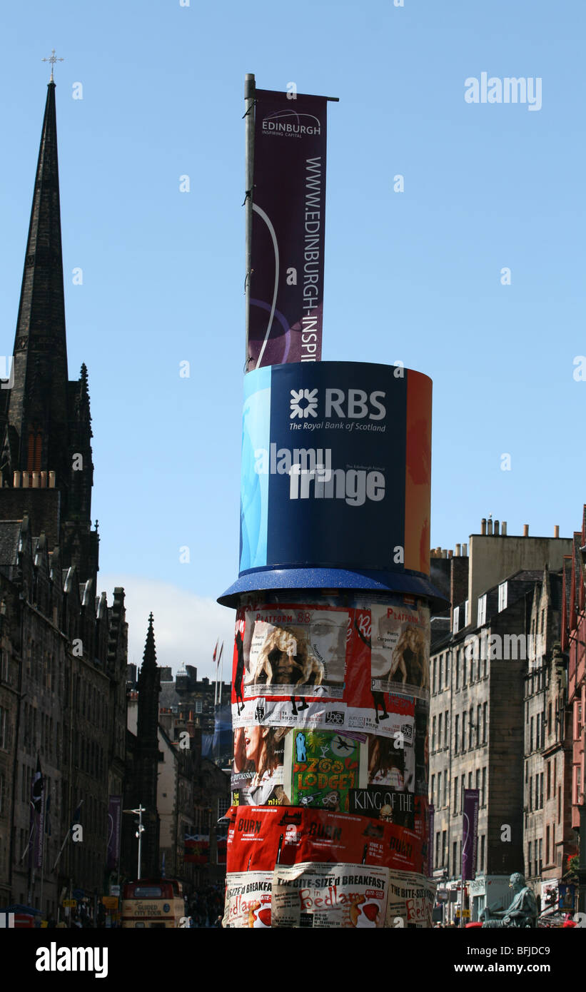 advertising cylinder on Royal Mile during Edinburgh Festival Scotland ...