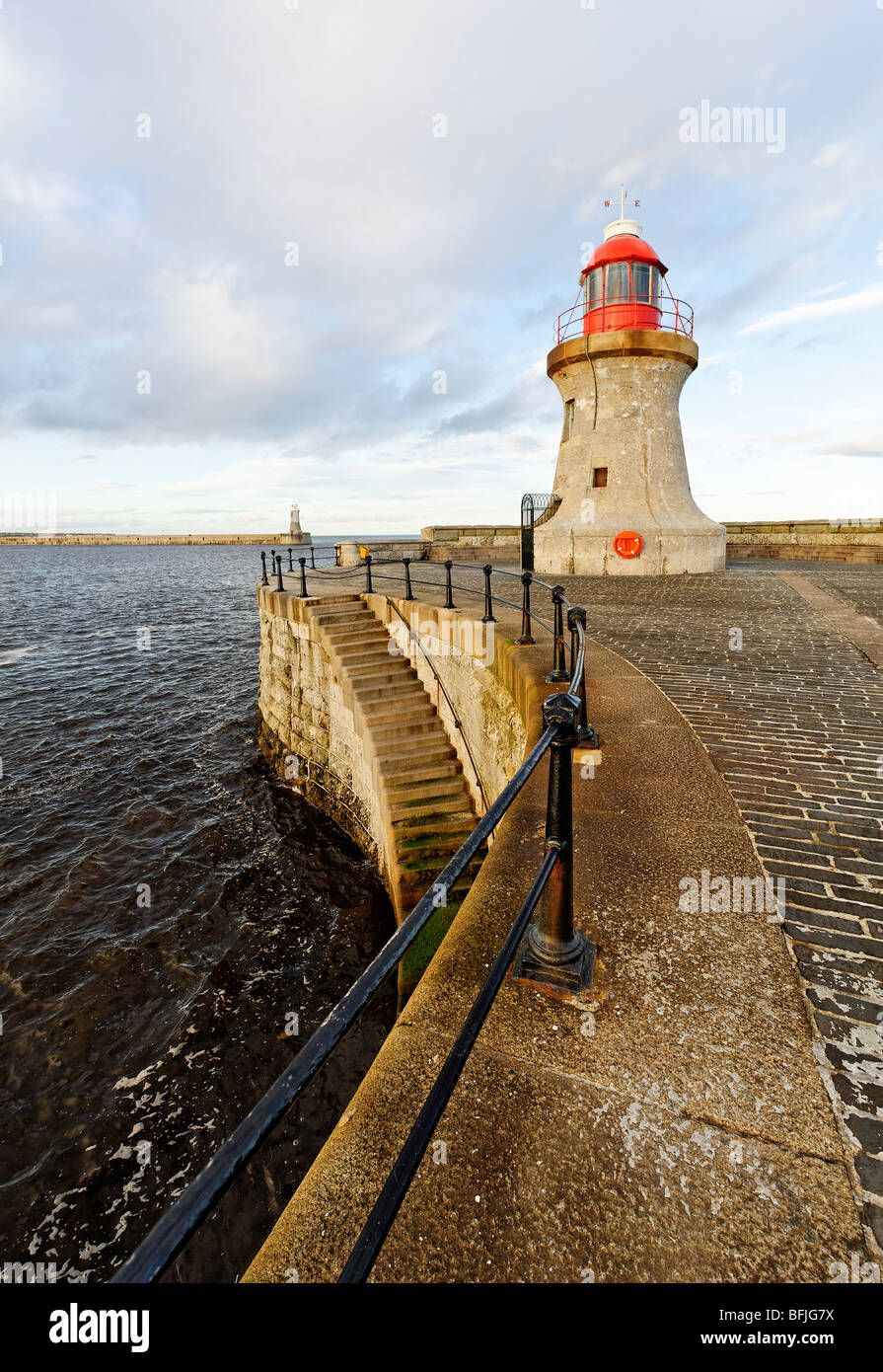 The lighthouse on South Shields pier at the mouth of the River Tyne ...