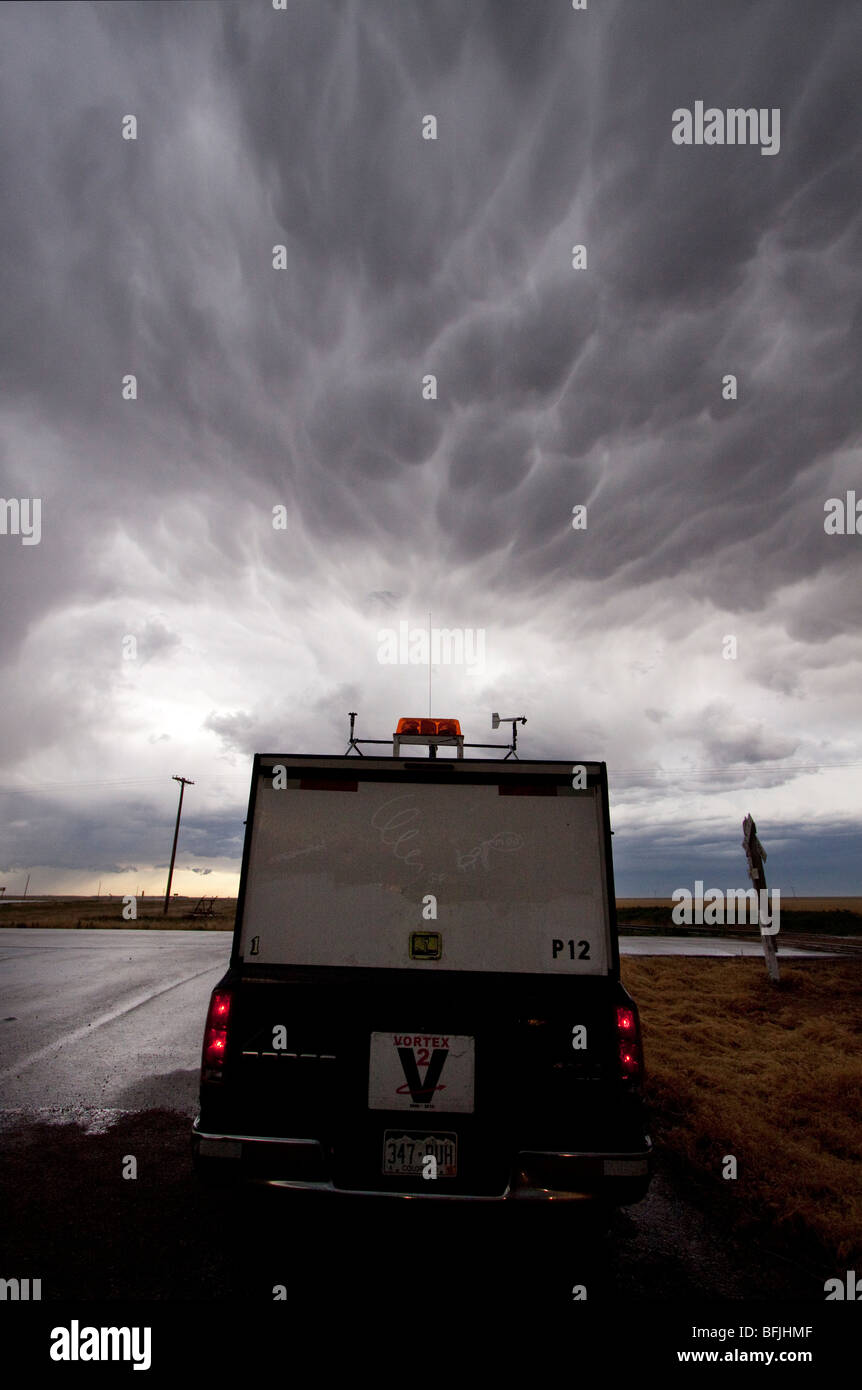 Mobile mesonet trucks with Project Vortex 2 is parked alongside the ...
