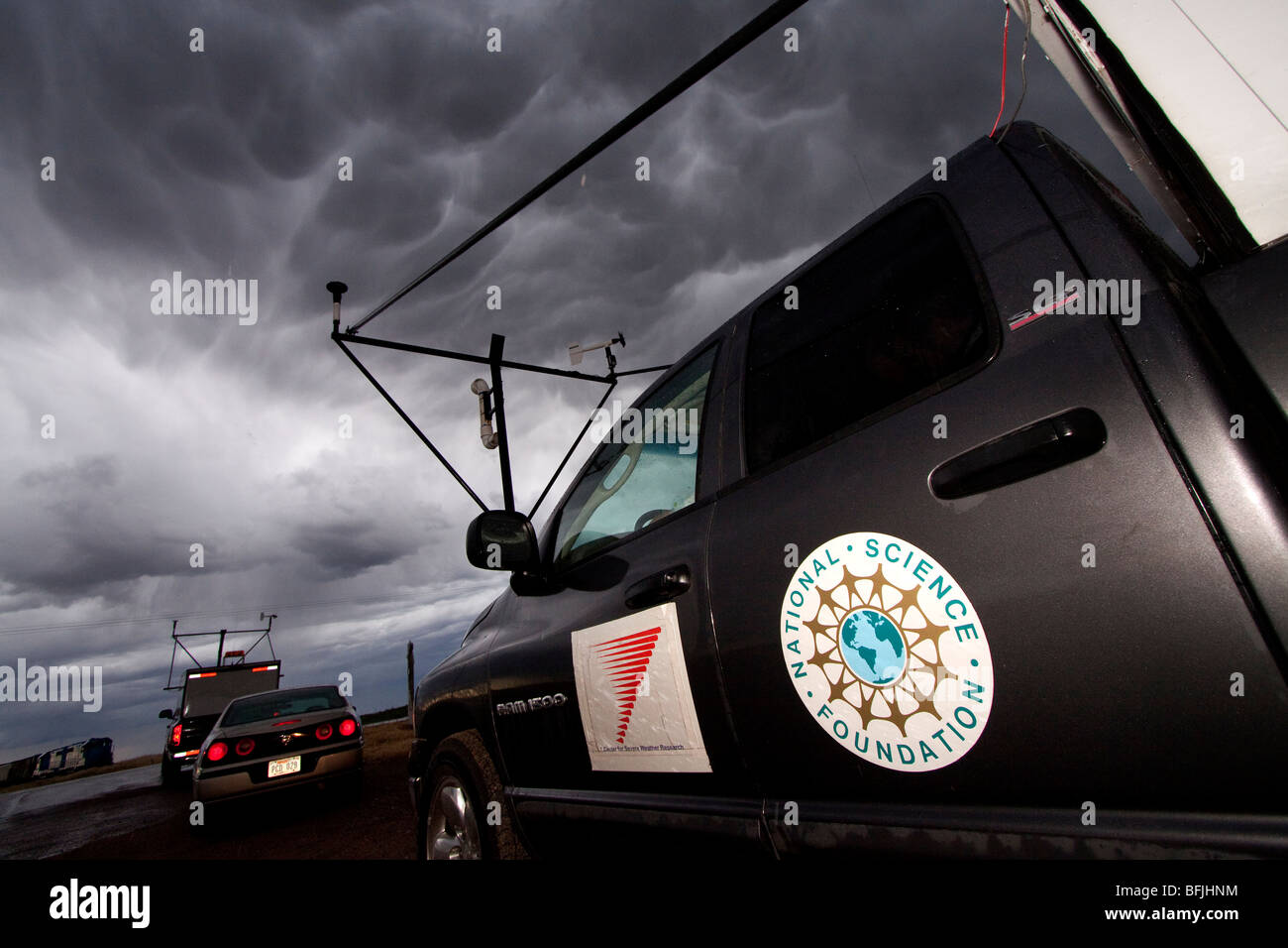 Mobile mesonet trucks with Project Vortex 2 is parked alongside the ...