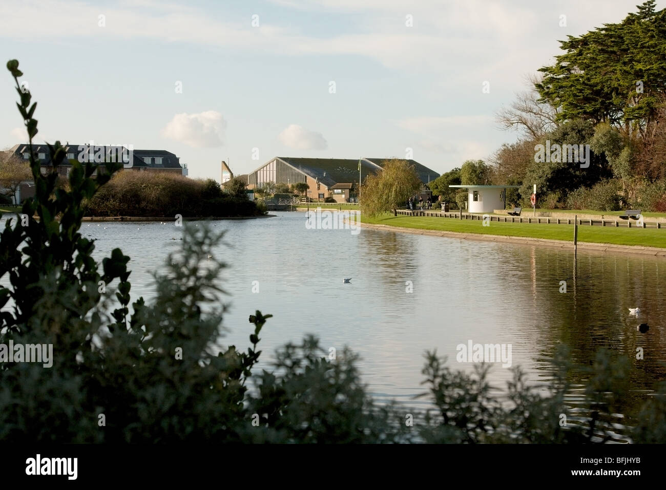 A view of the Littlehampton swimming and sports centre across the lake ...
