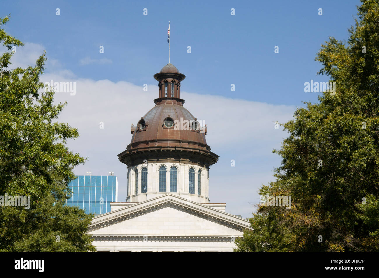 detail showing the top of the capital building through the trees in ...