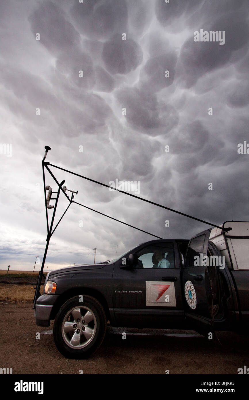 Mobile mesonet trucks with Project Vortex 2 is parked alongside the ...