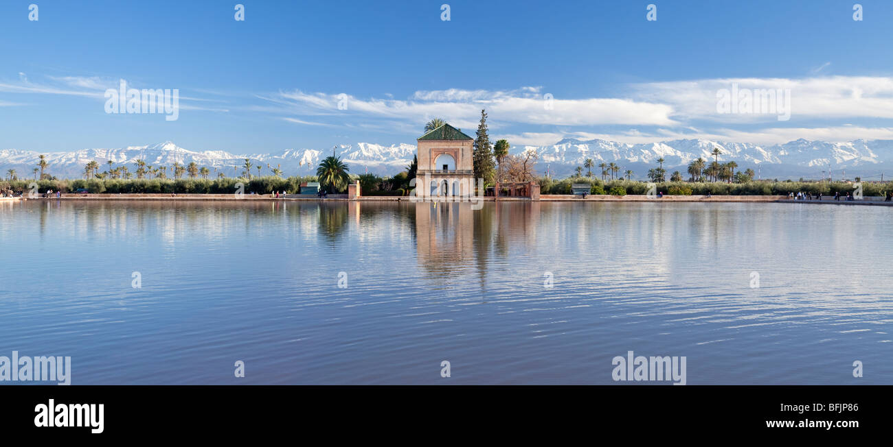 The Pavilion of the Menara with distant Atlas Mountains, Marrakesh ...