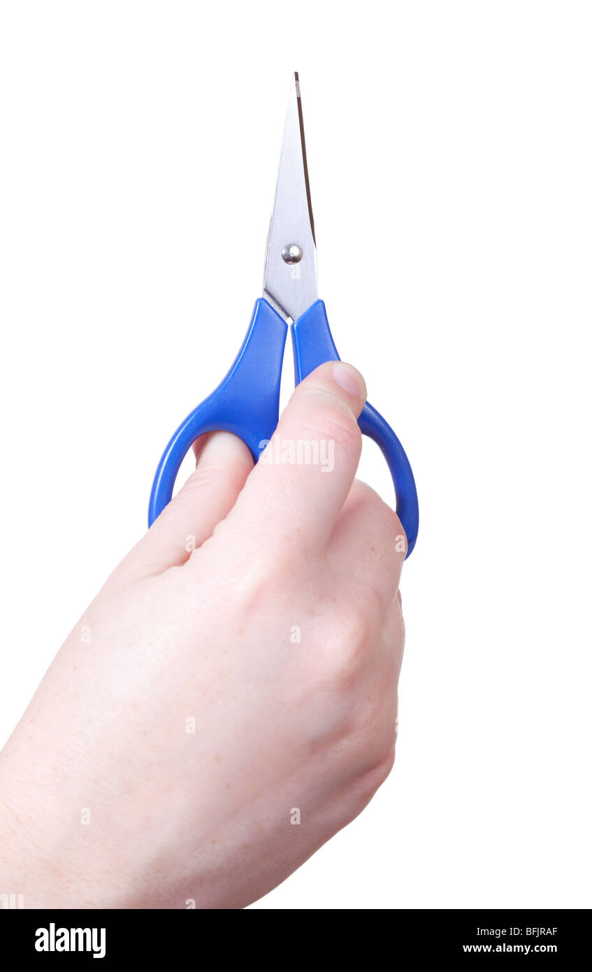 hand with scissors isolated over a withe background Stock Photo - Alamy