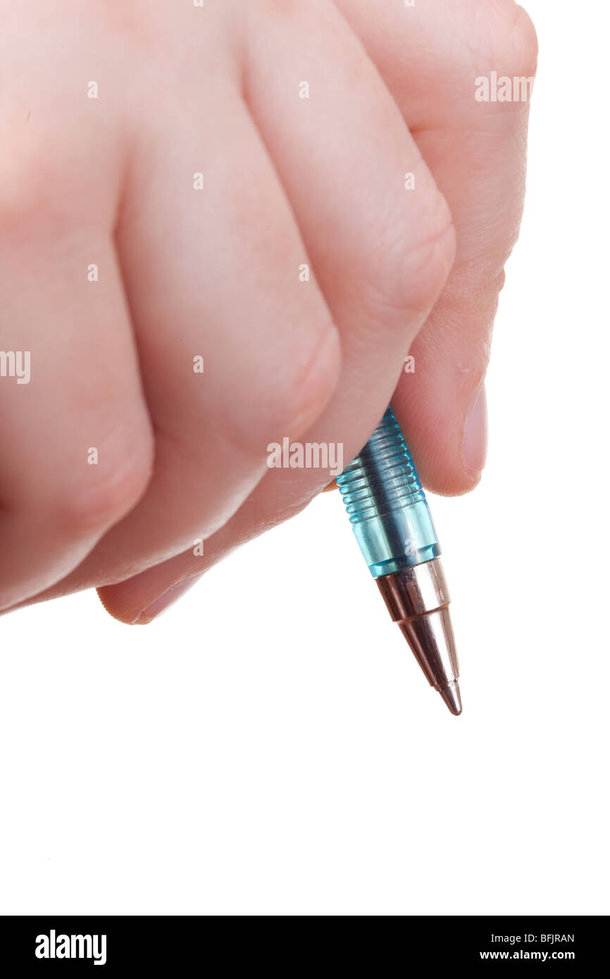 hand writting with a pen isolated on withe background Stock Photo - Alamy