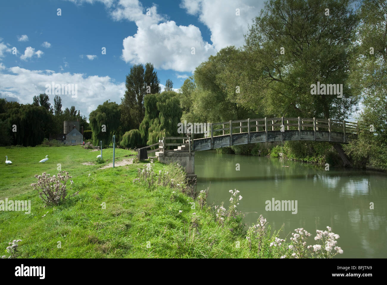 Round House and footbridge over the River Thames upstream of Lechlade ...