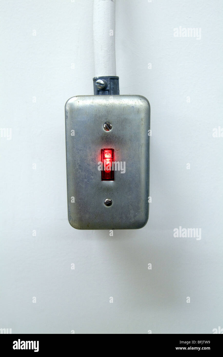 Illuminated red electric switch Stock Photo - Alamy