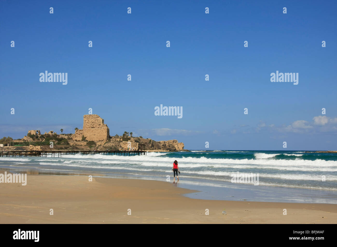 Israel, Carmel coast. Crusader fortress Chateau Pelerin in Atlit Stock ...