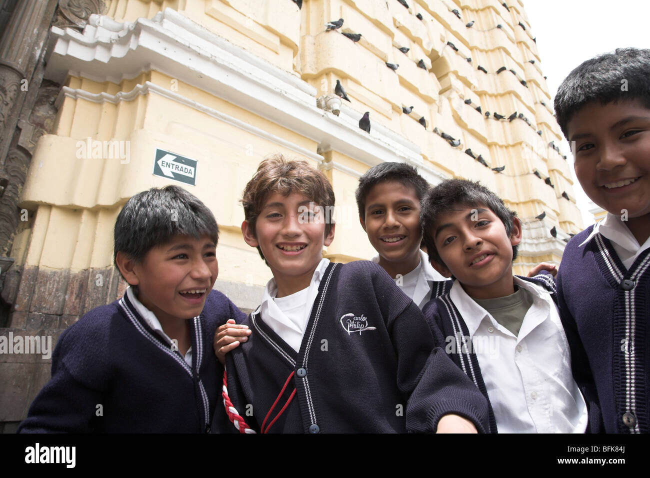 Group of young peruvian school boys and girls in uniform Stock Photo ...