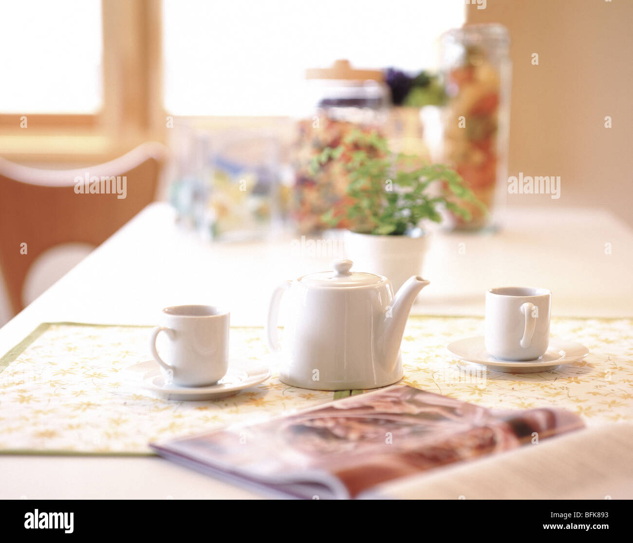 Tea set on table Stock Photo - Alamy