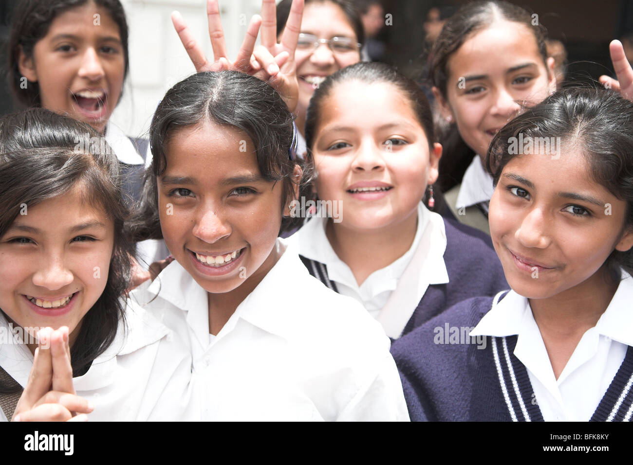 Group of young peruvian school boys and girls in uniform Stock Photo ...