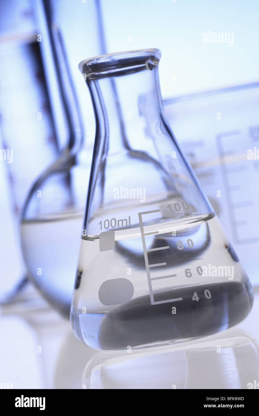 Flask with liquid close up Stock Photo - Alamy