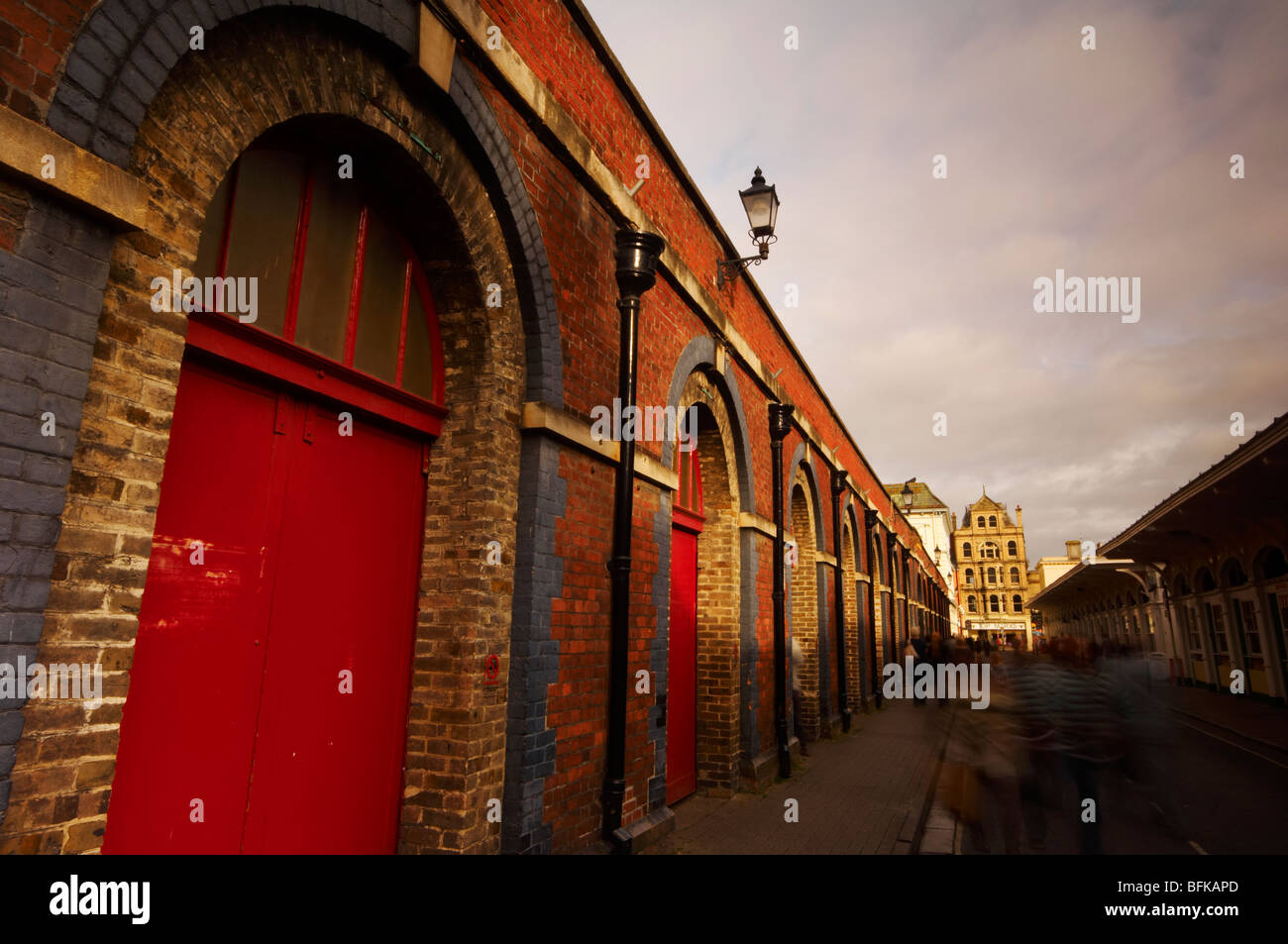 Front red bricked face of the old Pannier Market in Barnstaple North ...