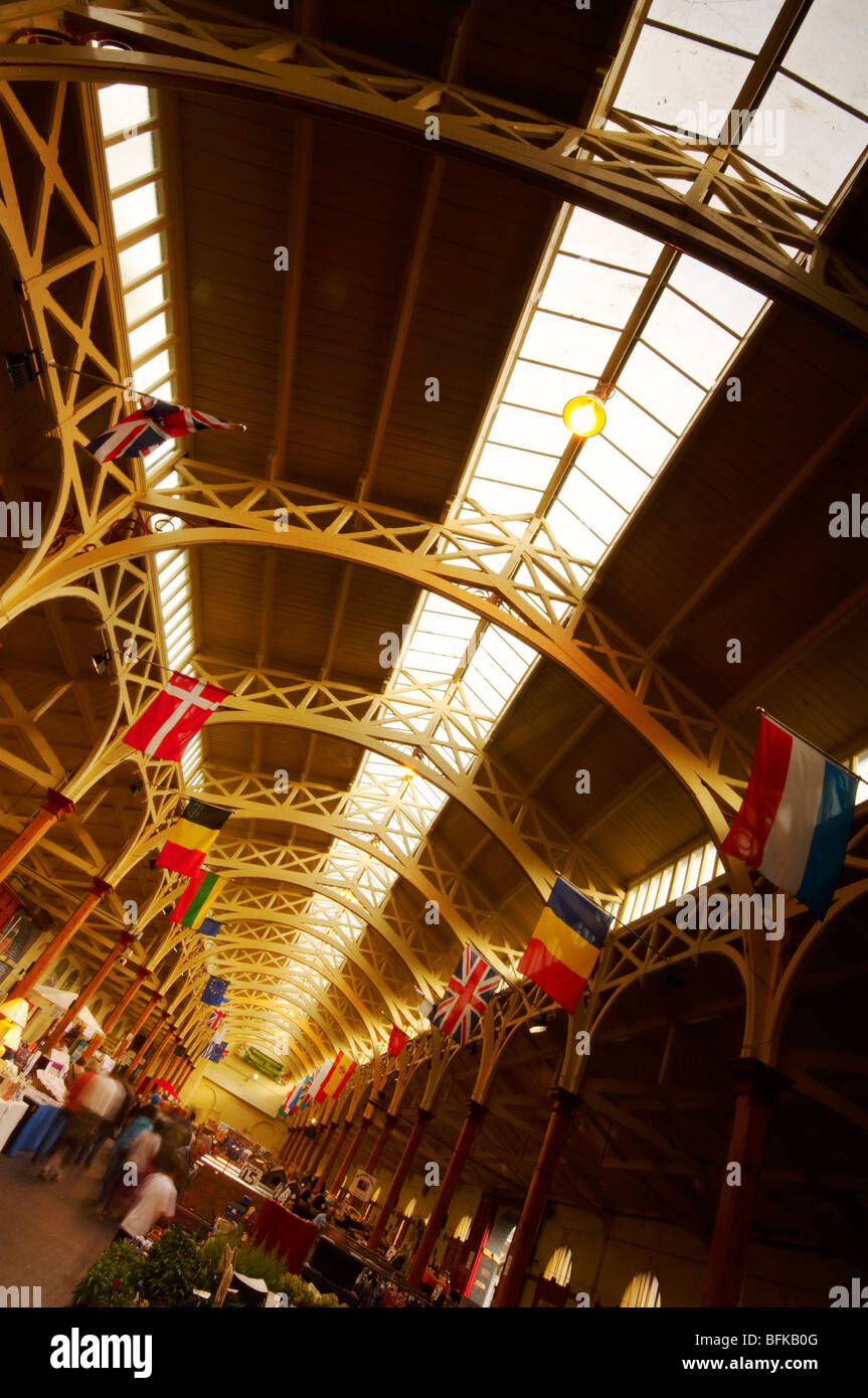 Interior ironwork structure of the old pannier market in Barnstaple in ...