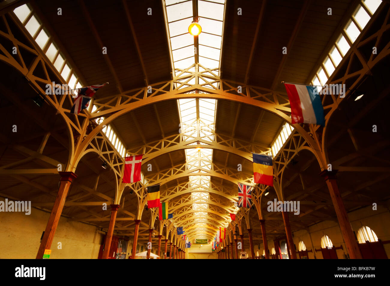 Interior ironwork structure of the old pannier market in Barnstaple in ...