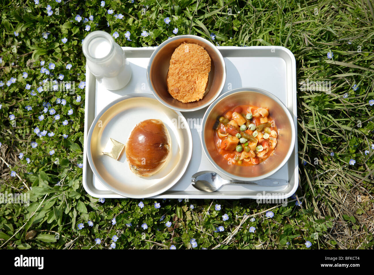 Tray with dishes on grass Stock Photo - Alamy