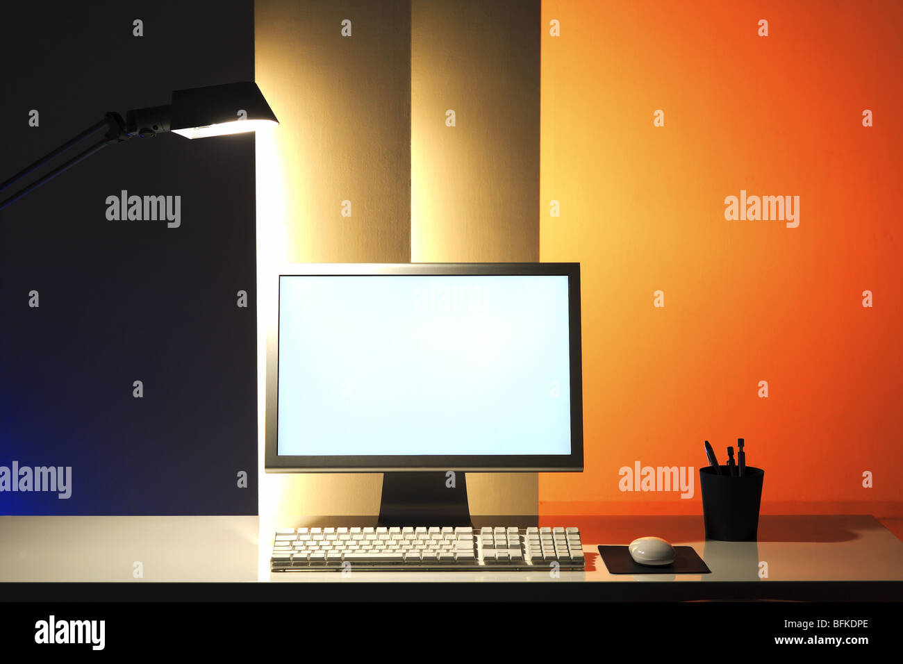 Computer on desk Stock Photo - Alamy