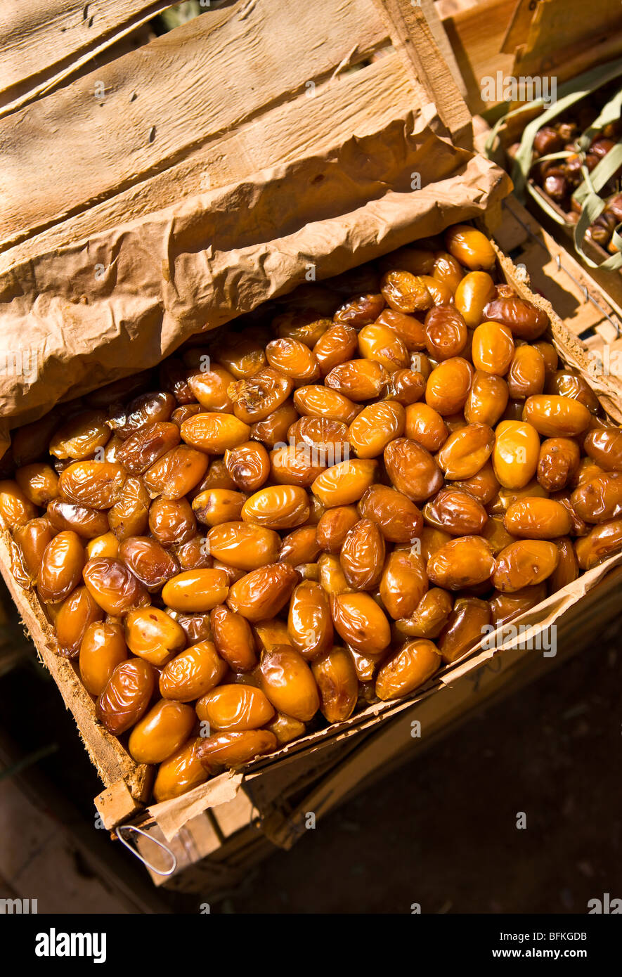 AGDZ, MOROCCO - Box of palm dates in market in Agdz, in the Draa Valley ...
