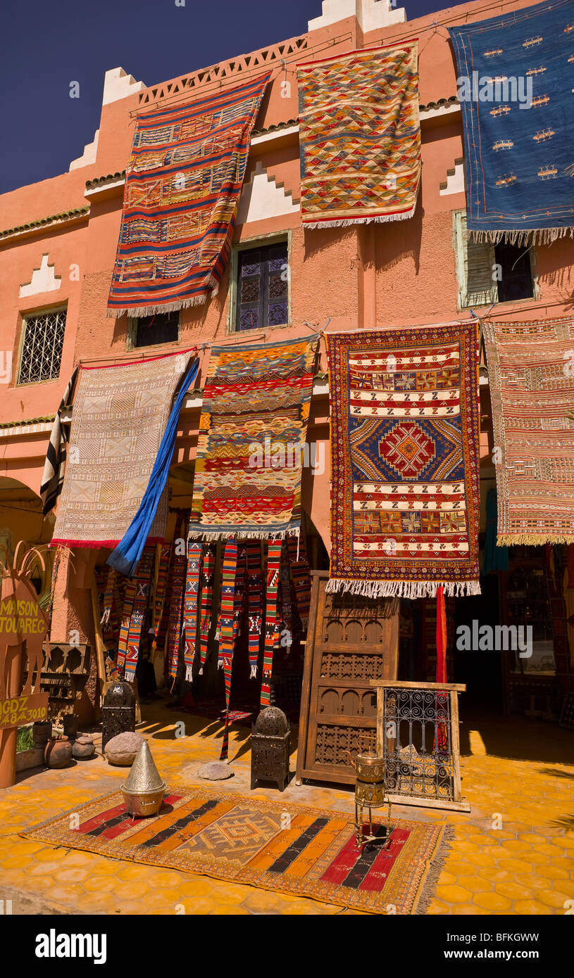 AGDZ, MOROCCO - Shop displaying rugs, in the Draa Valley Stock Photo ...