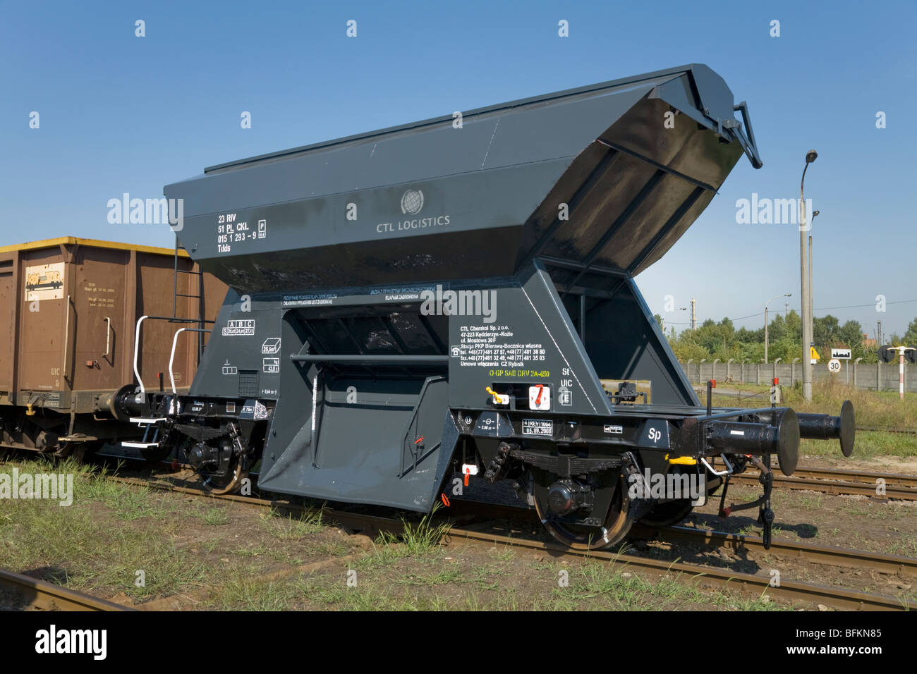 Freight railway wagon in sidings on the Polish railway in Poland Stock ...
