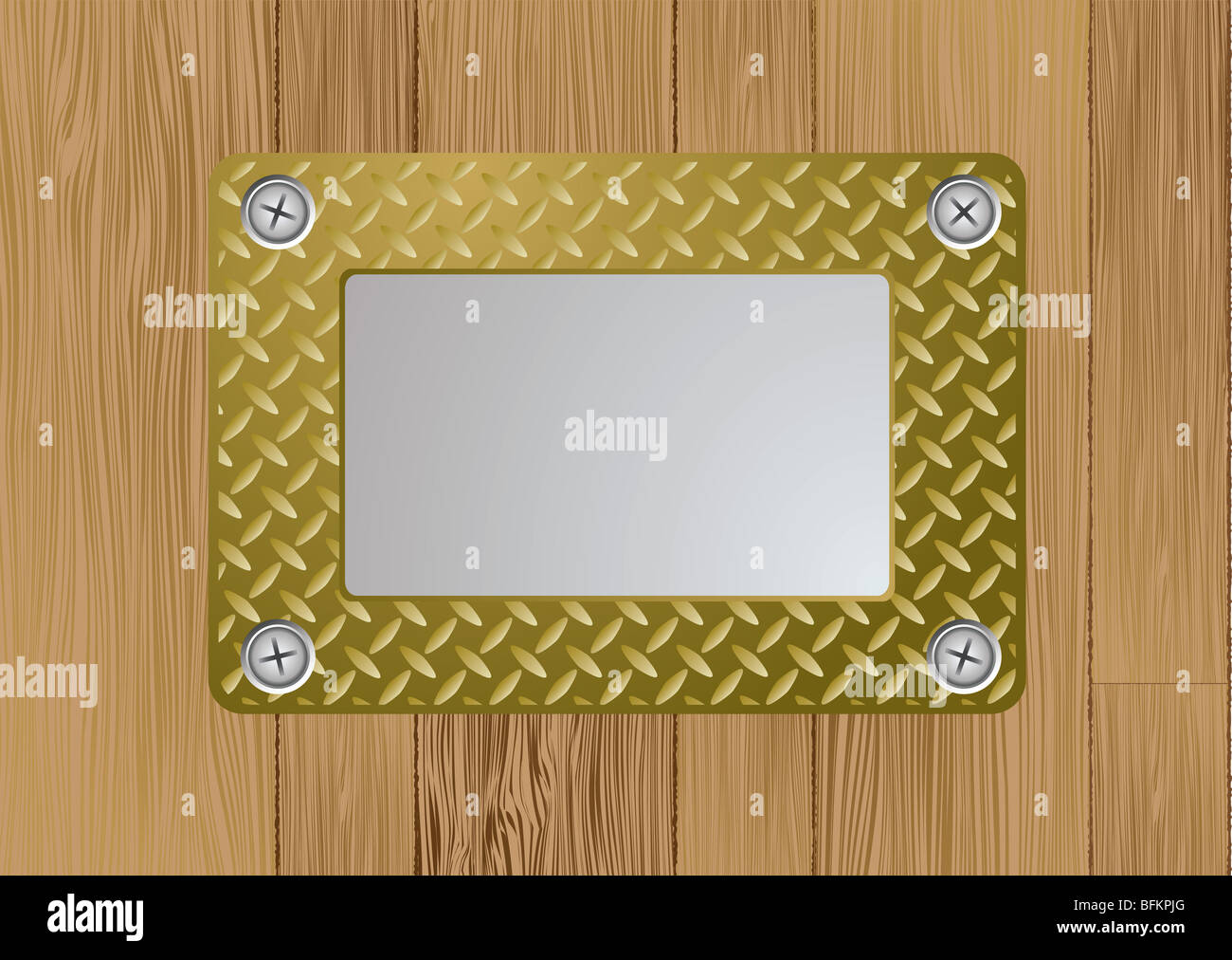 Gold metal name plate screwed to a wooden wall background Stock Photo ...