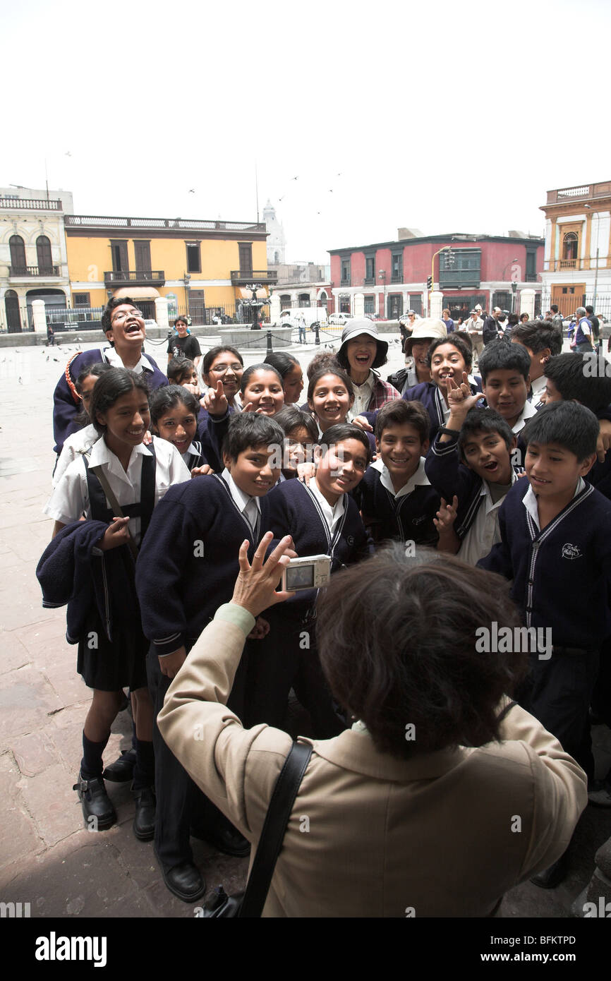 Group of young peruvian school boys and girls in uniform Stock Photo ...