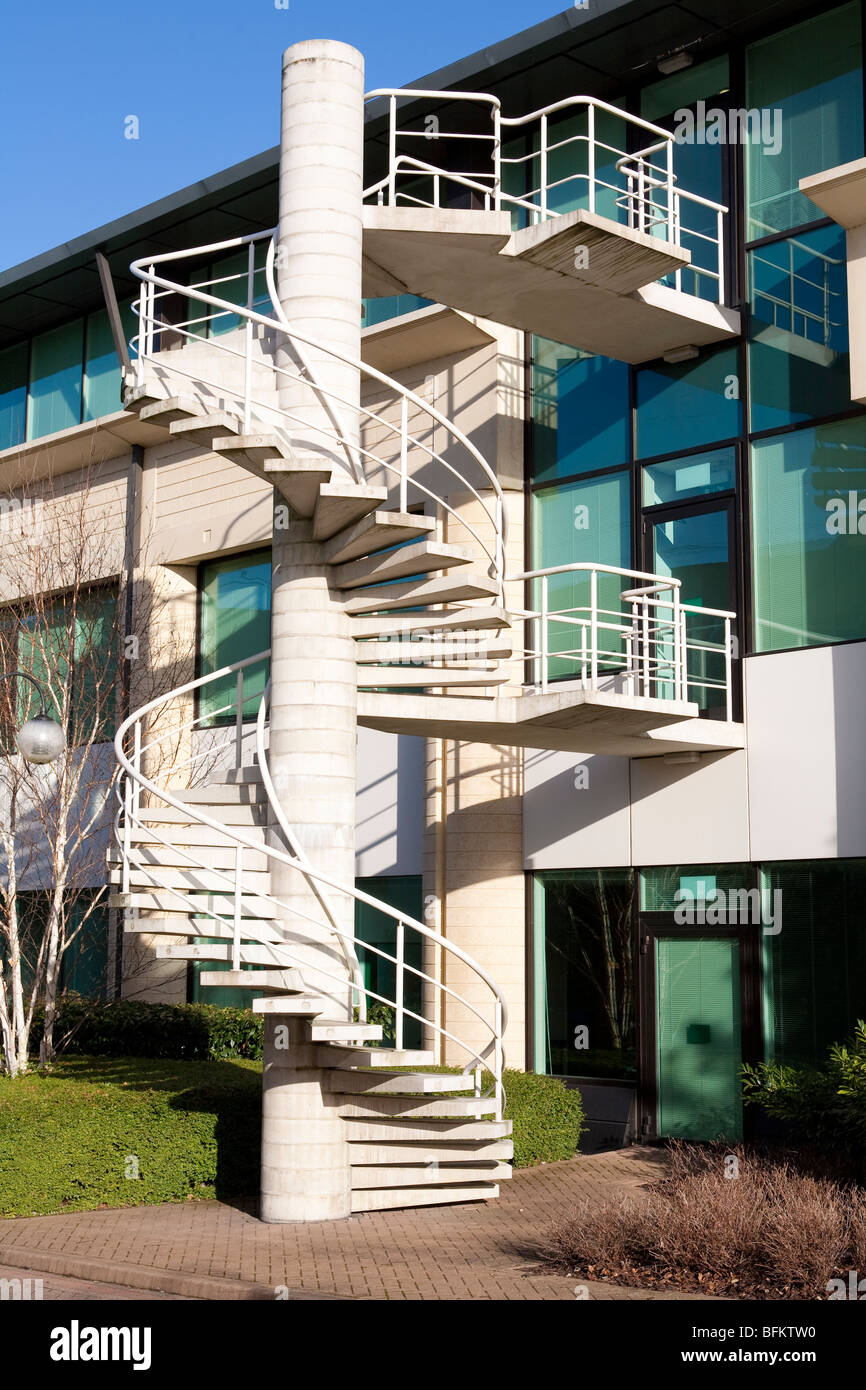 Modern office building fire escape, Theale, Berkshire, England, UK ...