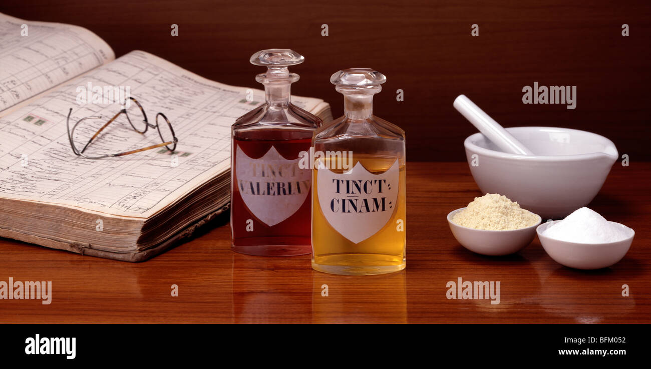 Old farmacy laboratory desk Stock Photo - Alamy
