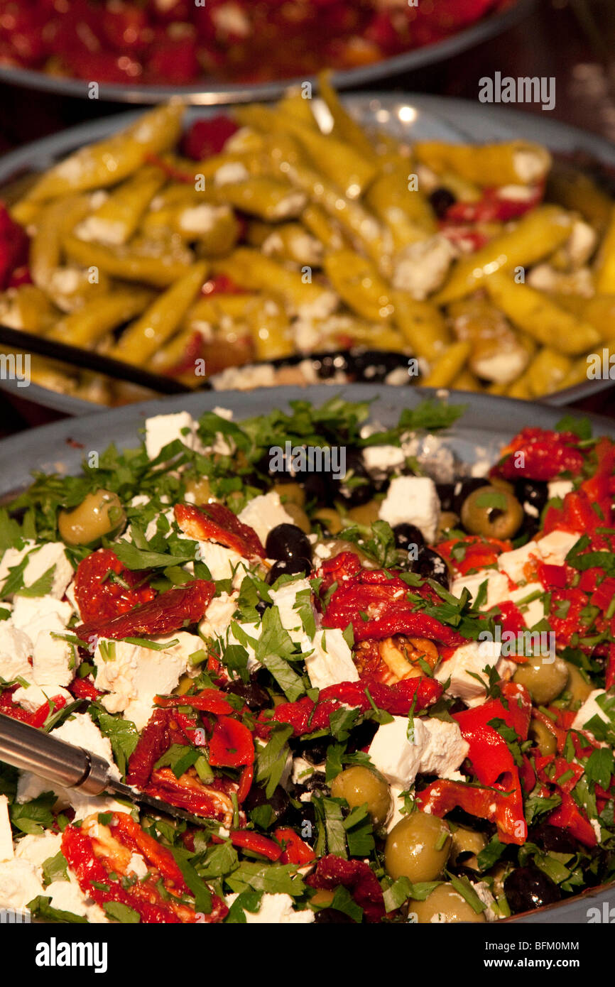 Olives and pasta on market stall Stock Photo - Alamy