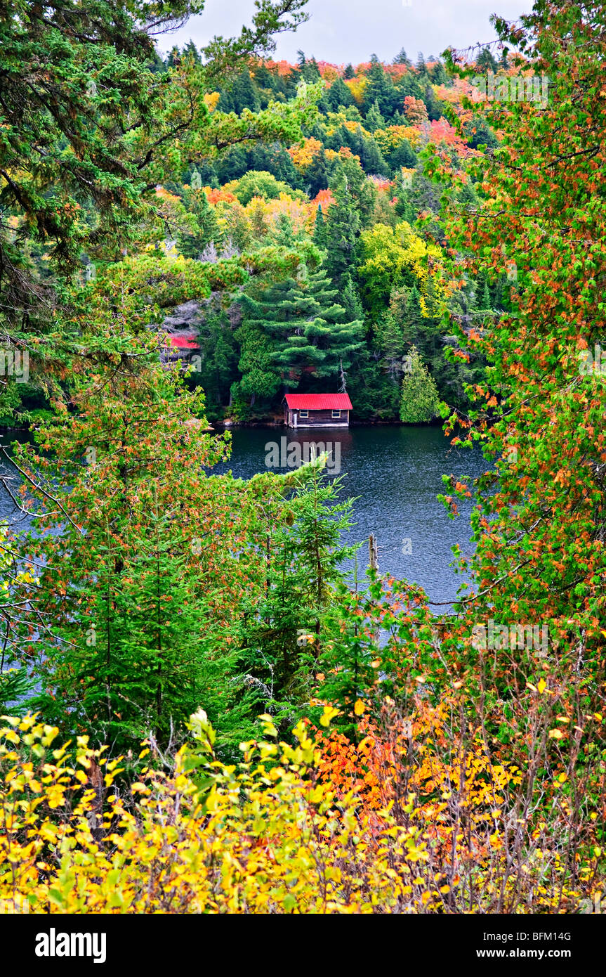 Autumn fall season lake cottage trees color october hi-res stock ...