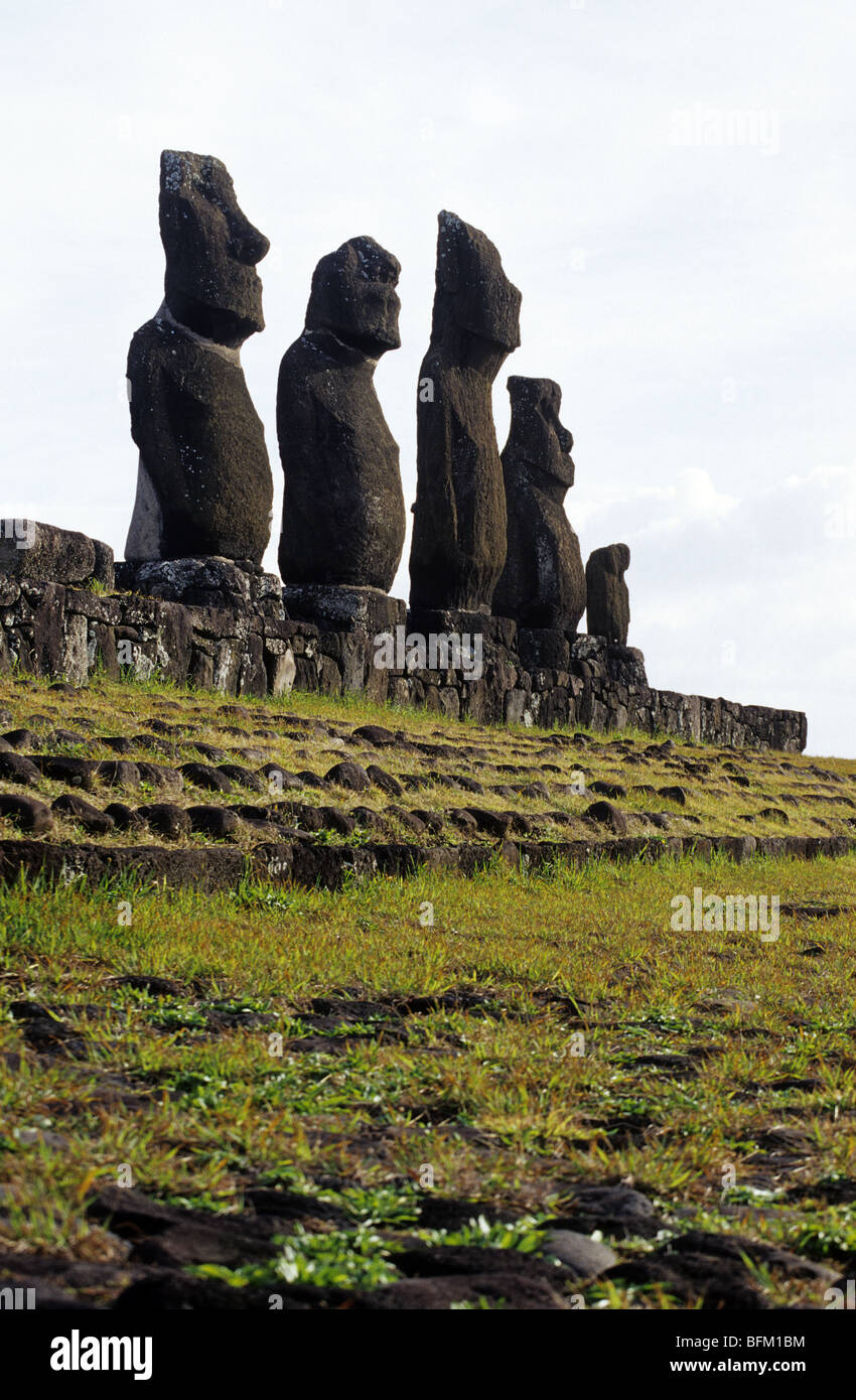 Moai statues at ahu ceremonial complex- Easter Island, Chile. Easter ...