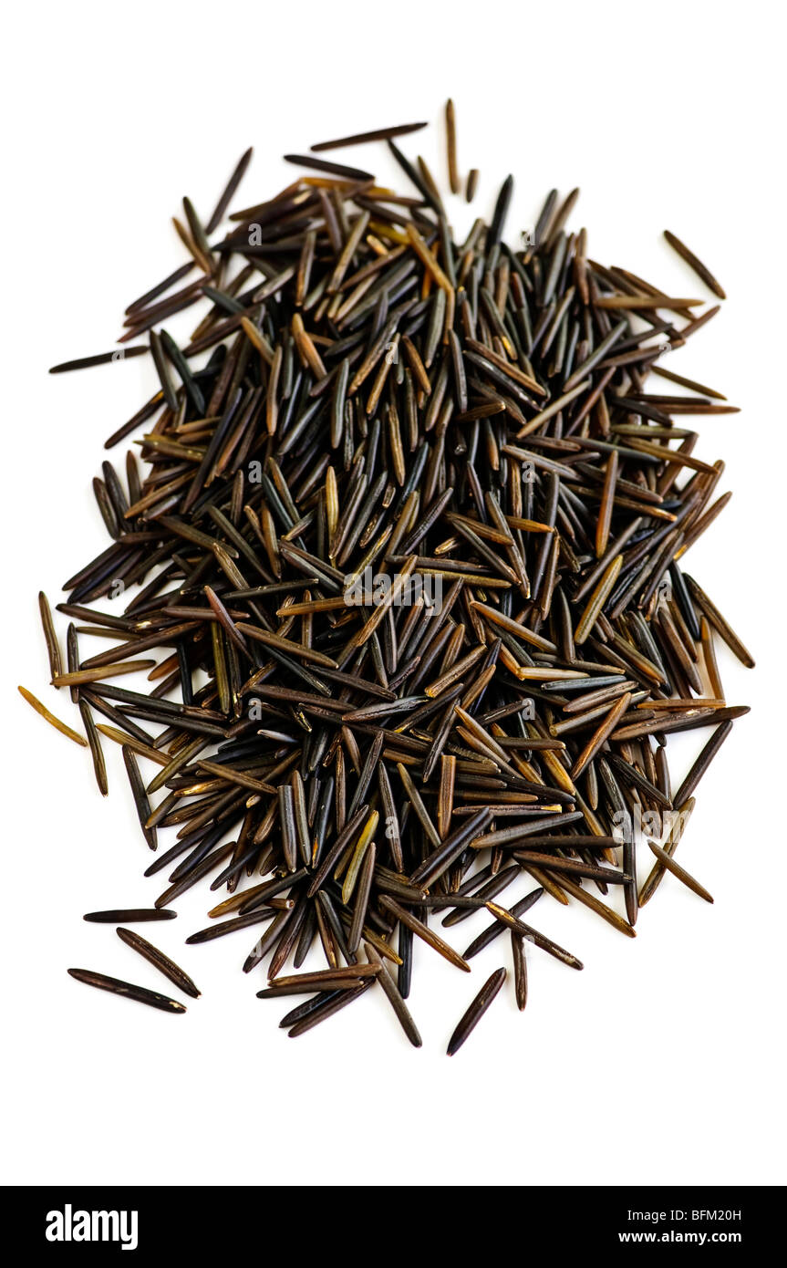 Pile of black wild long grain rice isolated on white background Stock ...