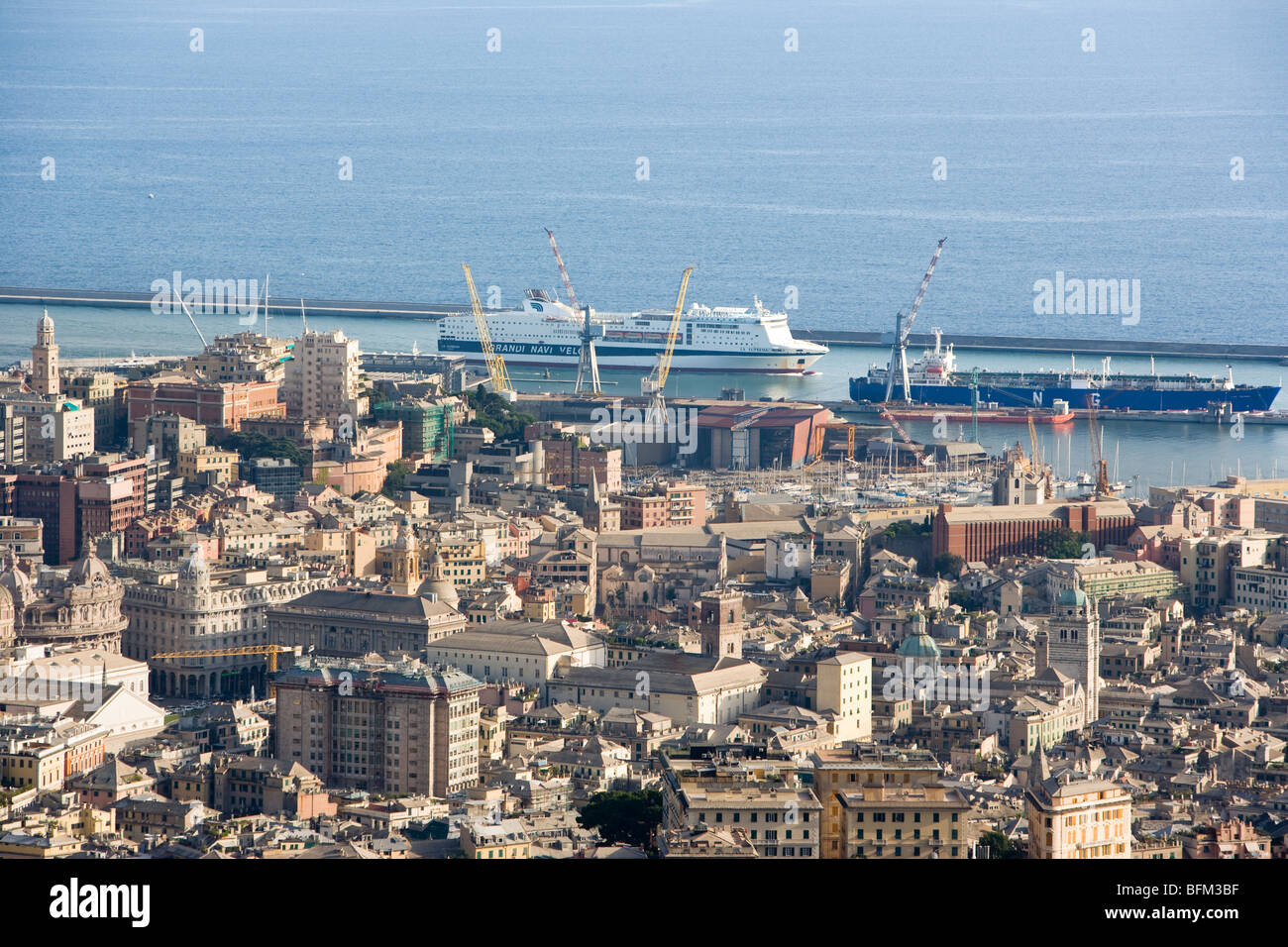 View of the docks and Genoa City, Genoa, Italy Stock Photo - Alamy