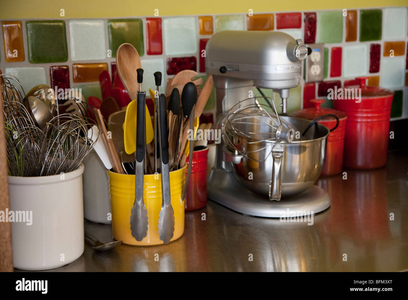 Kitchen Counter with Appliances & Utensils Stock Photo - Alamy