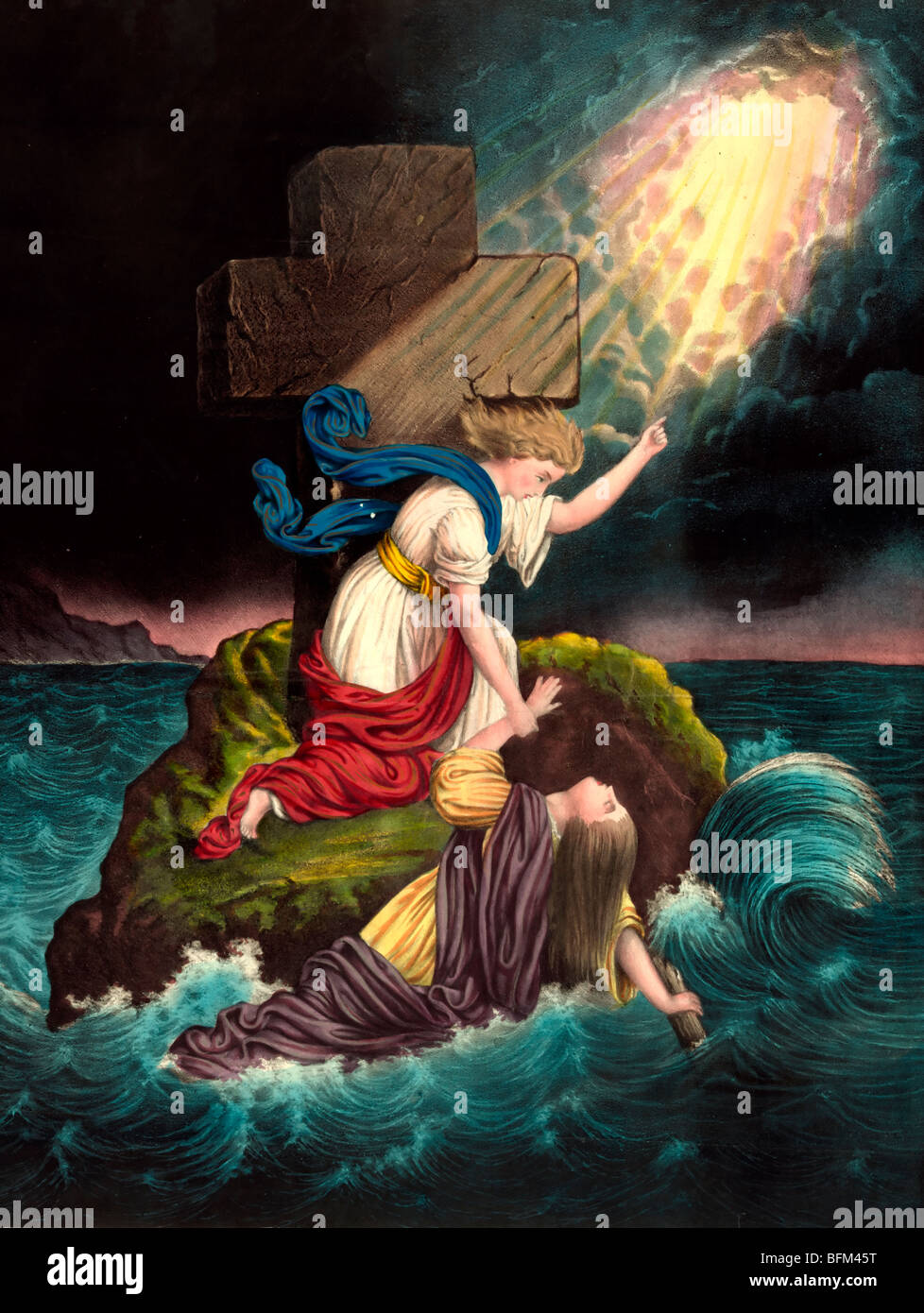 Hope - drowning woman being pulled from turbulent waters by an angel ...