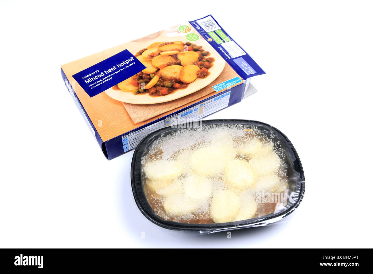 Frozen Minced Beef Hot Pot Ready Dinner cardboard packaging set against ...