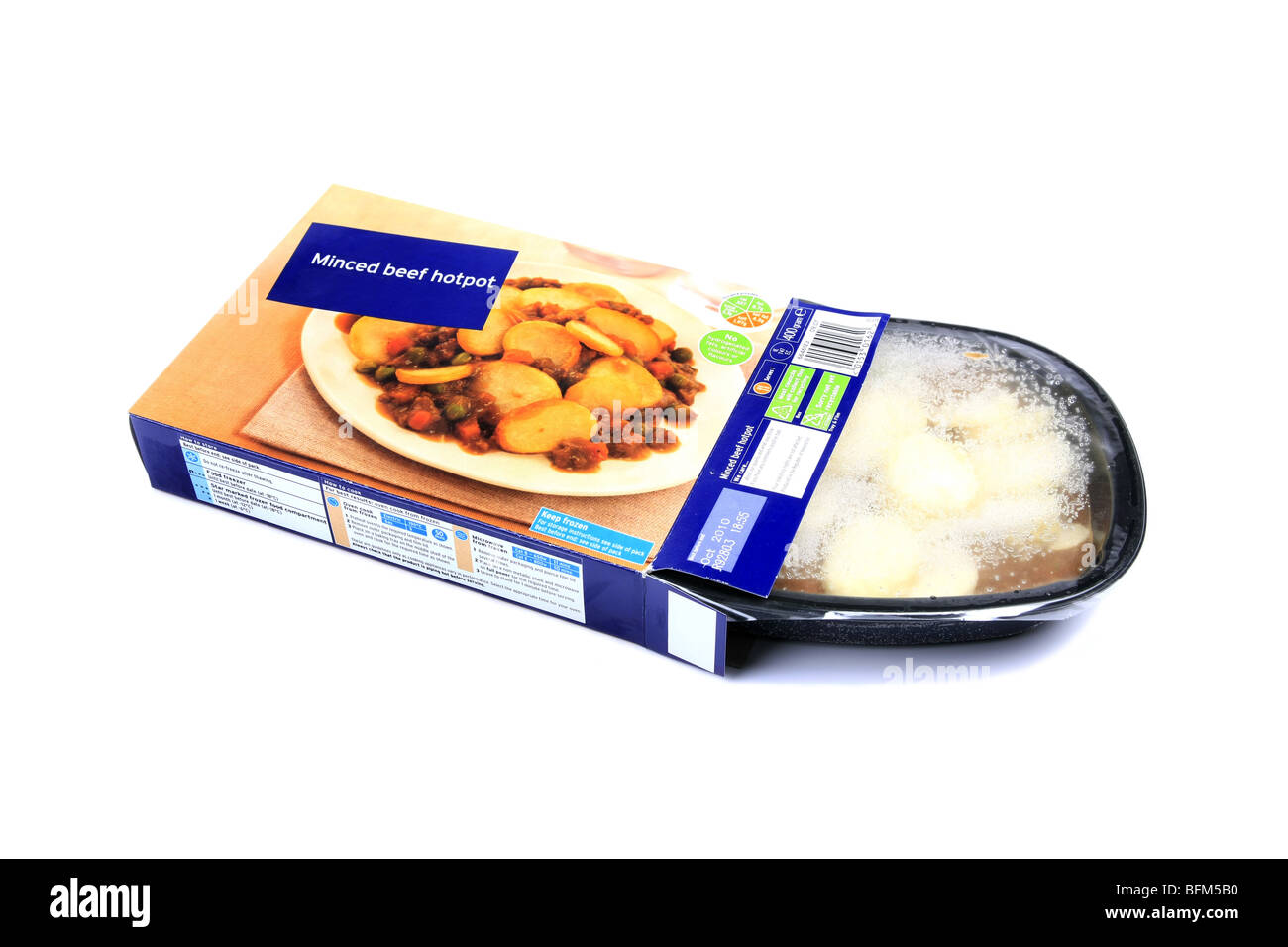 Frozen Minced Beef Hot Pot Ready Dinner cardboard packaging set against ...