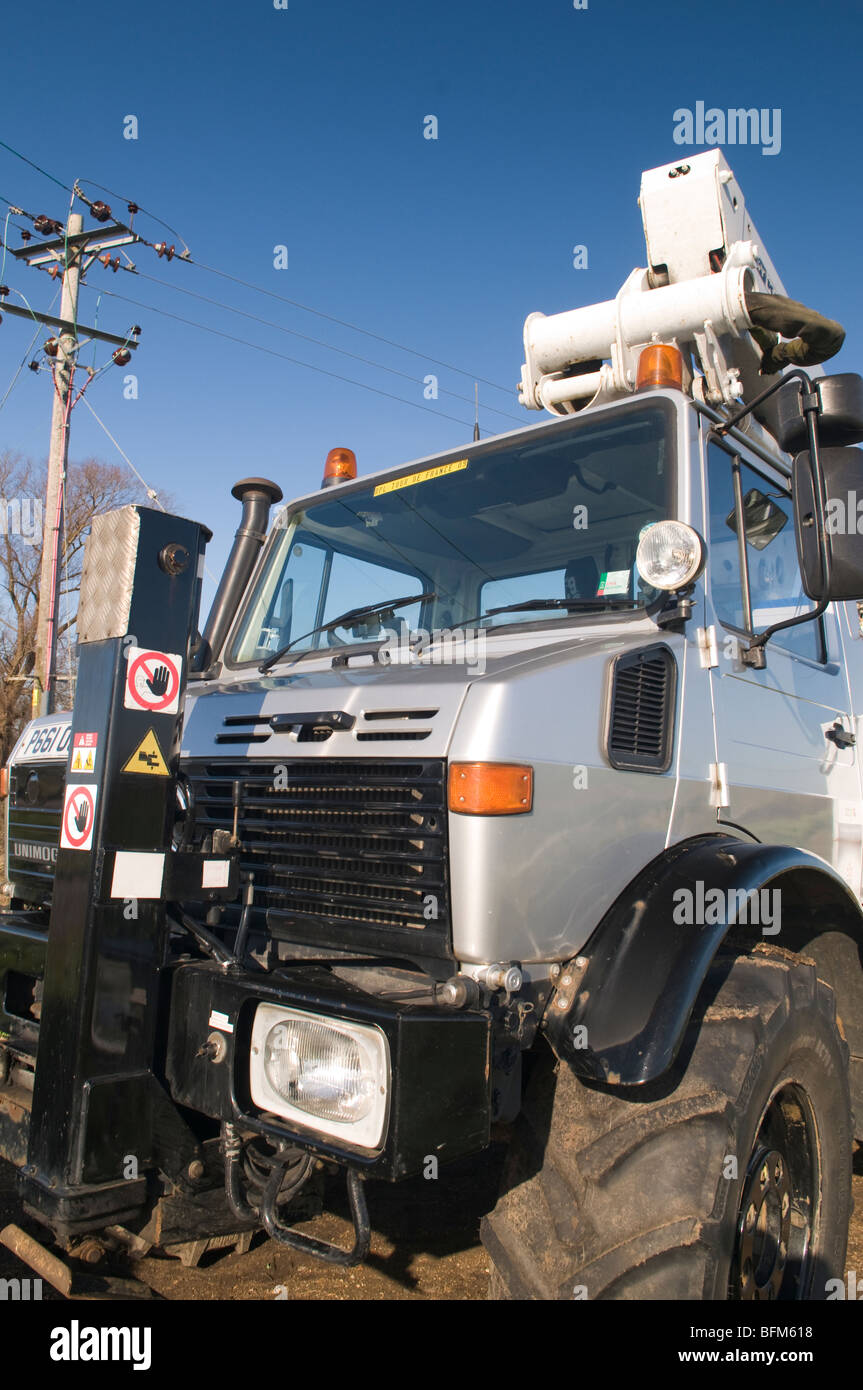 Mercedes Unimog U1200 utility vehicle with simon hoist on the fens near ...