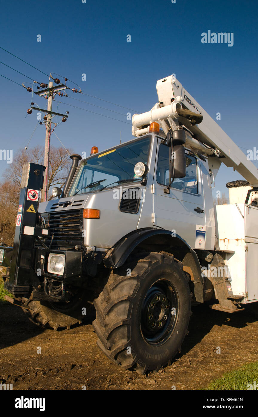 Mercedes Unimog U1200 utility vehicle with simon hoist on the fens near ...