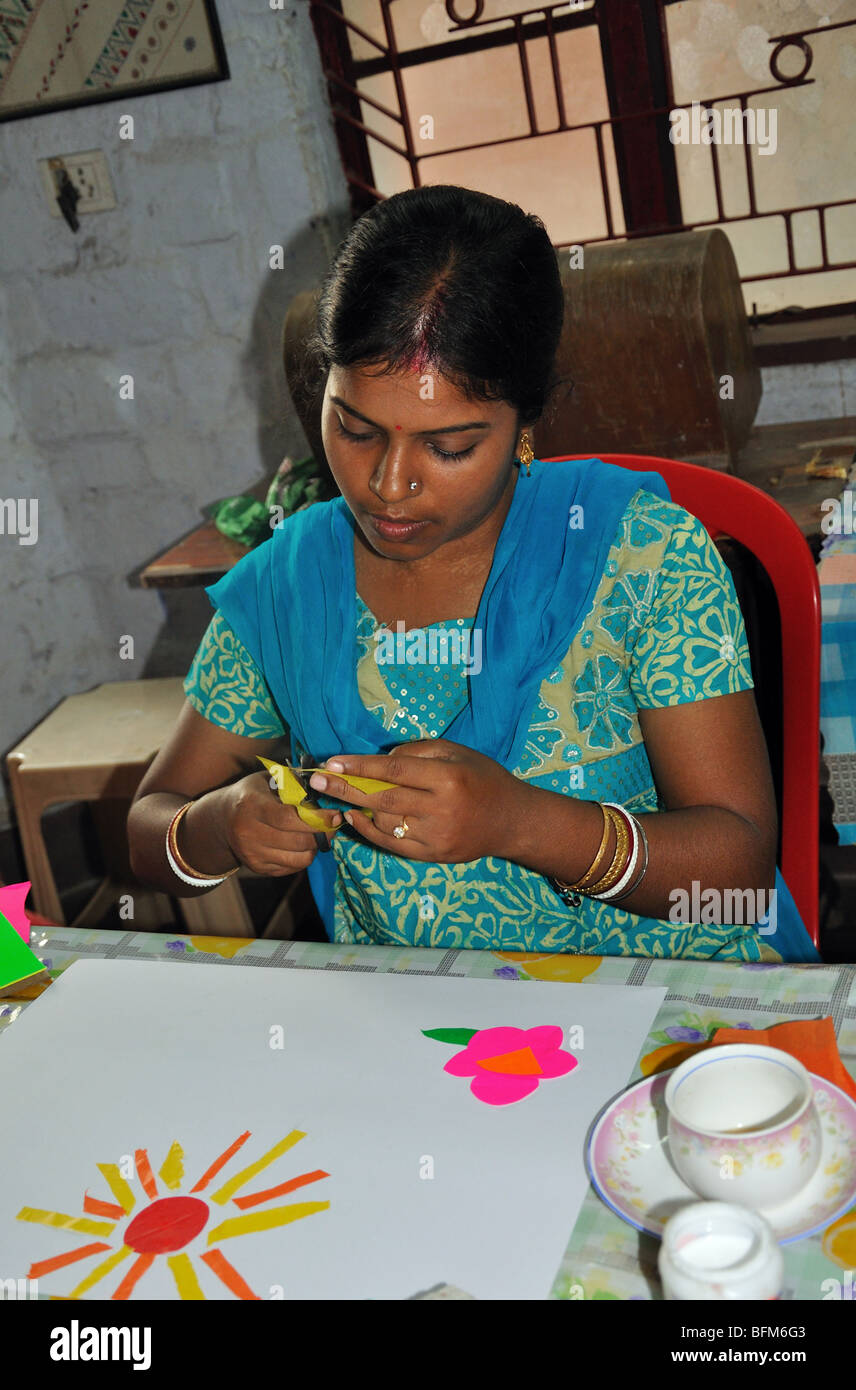 India Kolkata Ladies Creative Workshop Tissue Paper Collage Stock Photo ...