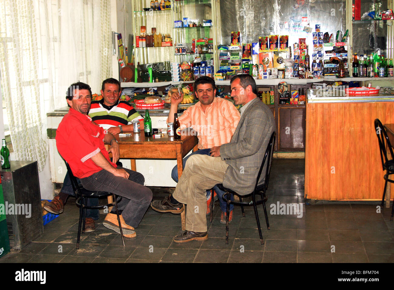Albania, Benca, Men in the local cafe Stock Photo - Alamy