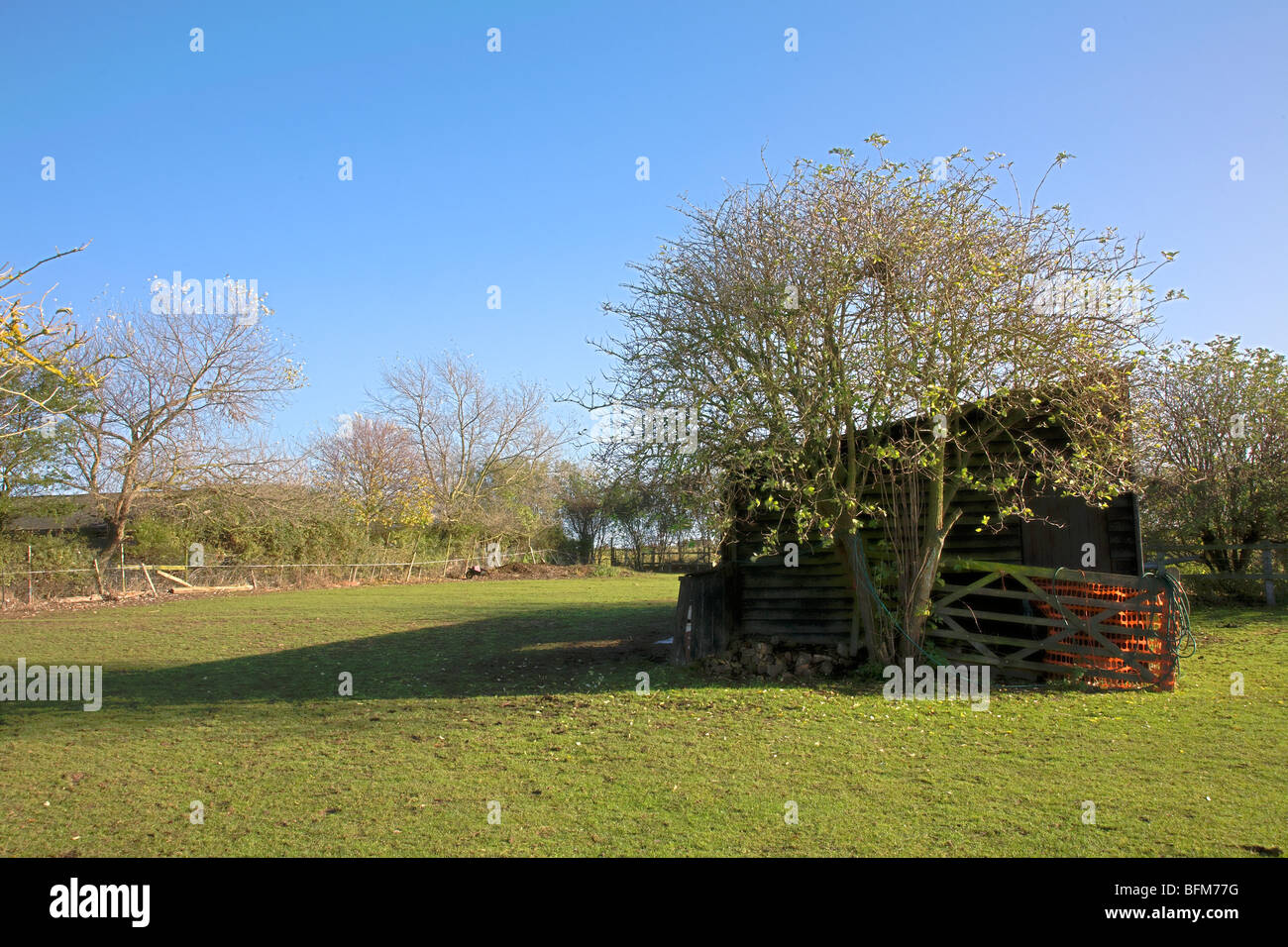 Field with a stable. HDR image Stock Photo - Alamy