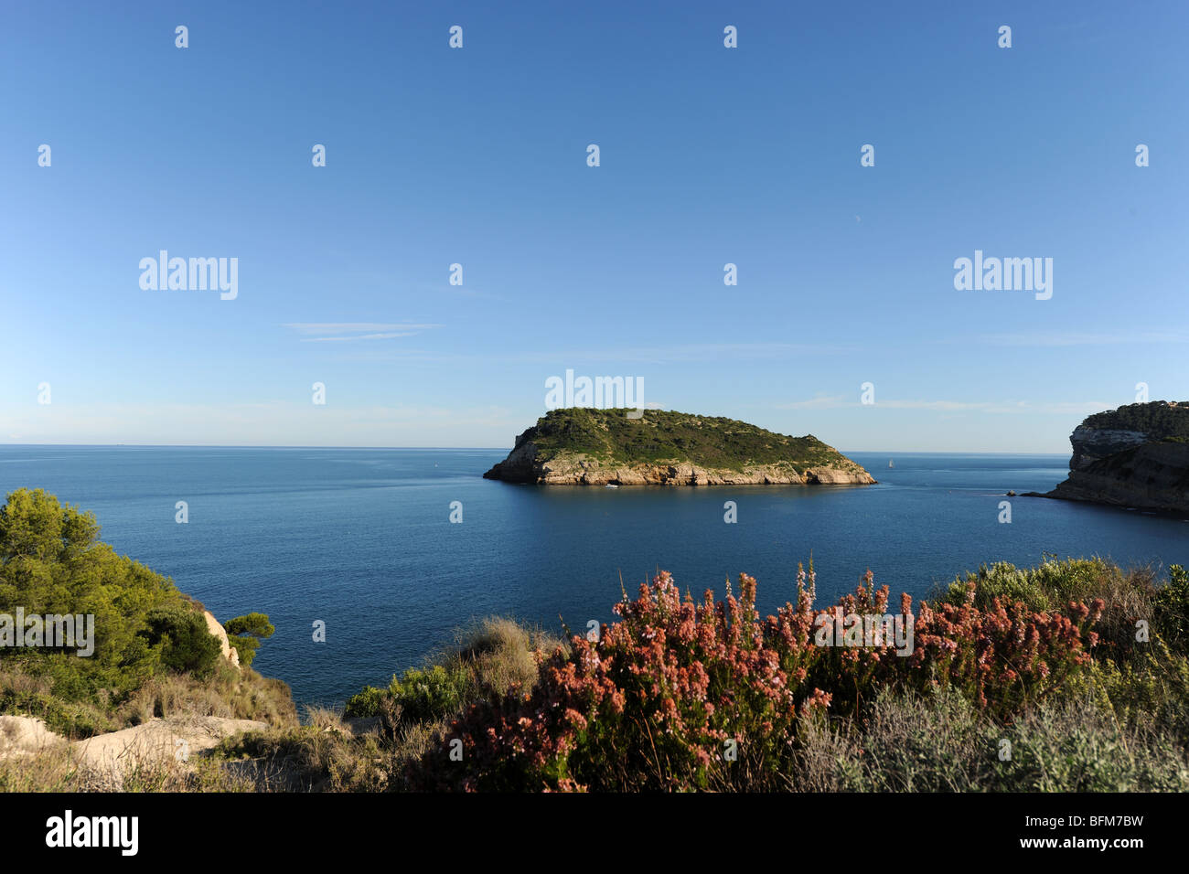 view to island of Portichol from Cap Prim, Javea / Xabia, Alicante ...