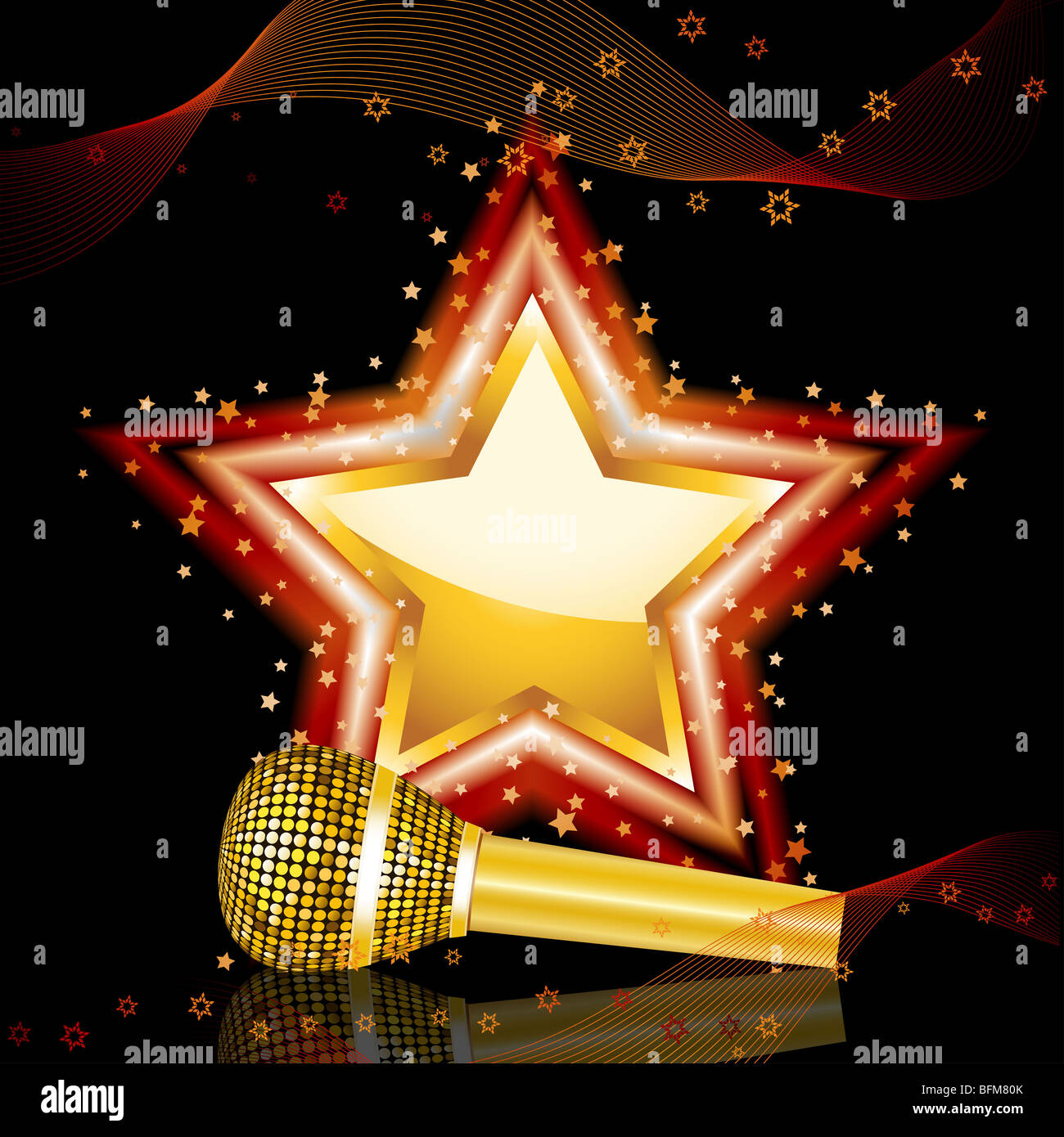 Glowing gold star behind a glittering microphone Stock Photo - Alamy
