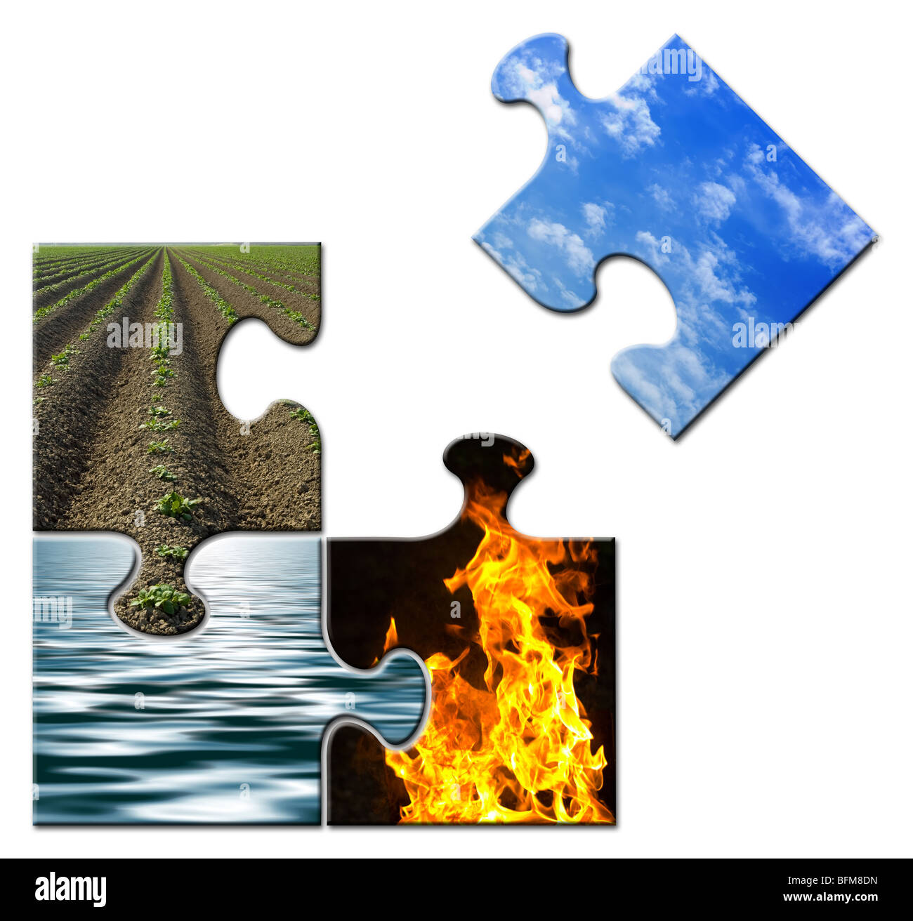 Four elements in a puzzle - sky apart Stock Photo - Alamy