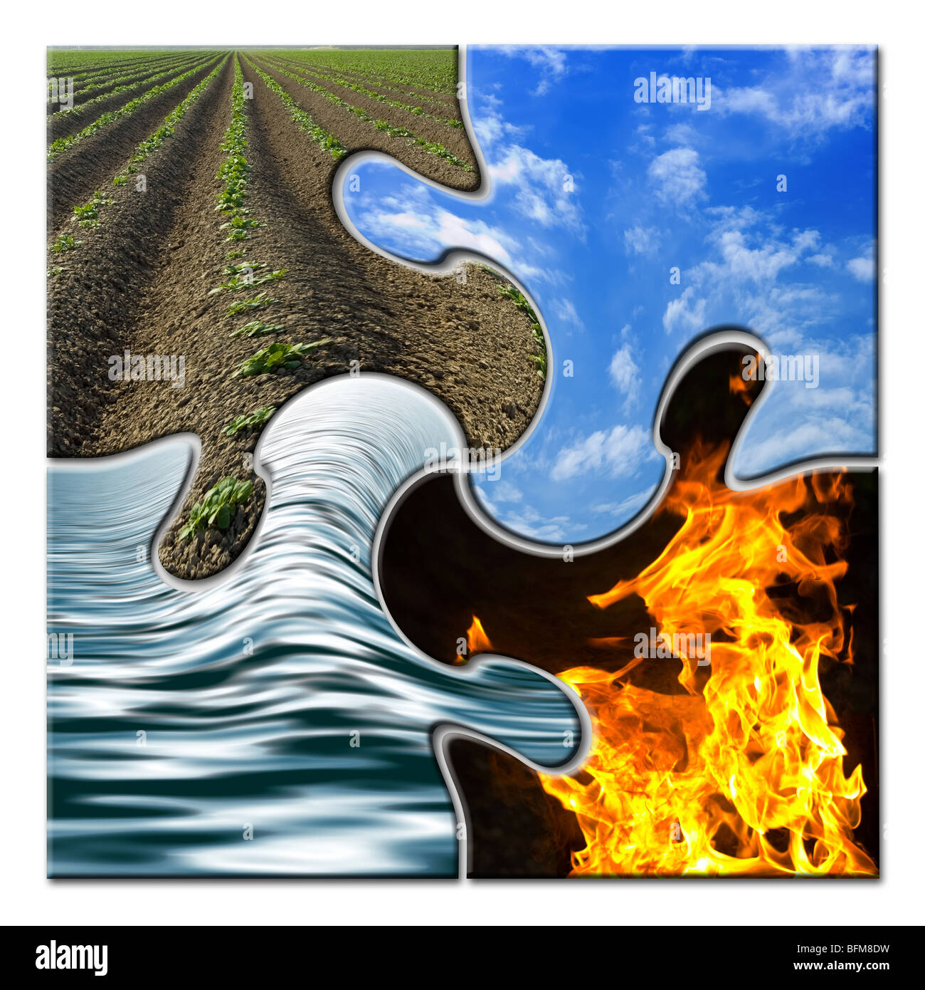 Four elements in a twisted puzzle Stock Photo - Alamy