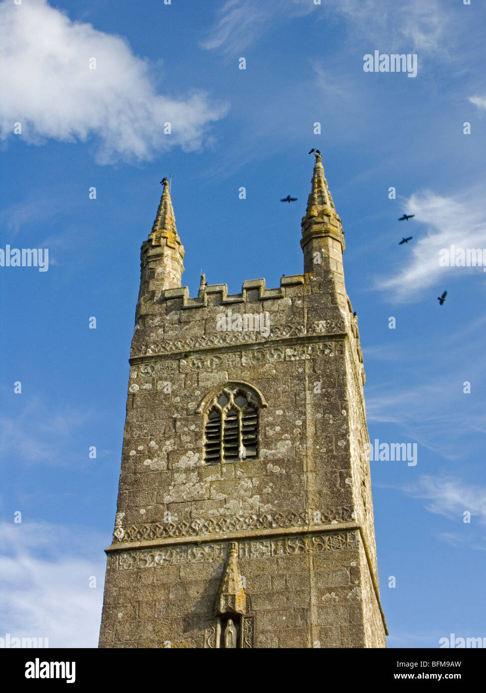 Rooks & Church Tower, Week St Mary, Cornwall Stock Photo - Alamy