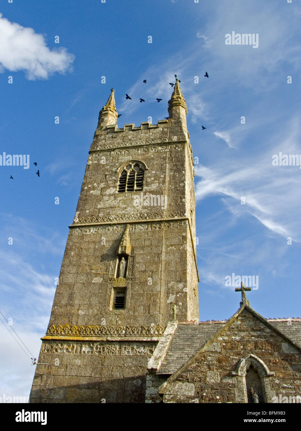 Rooks & Church Tower, Week St Mary, Cornwall Stock Photo - Alamy