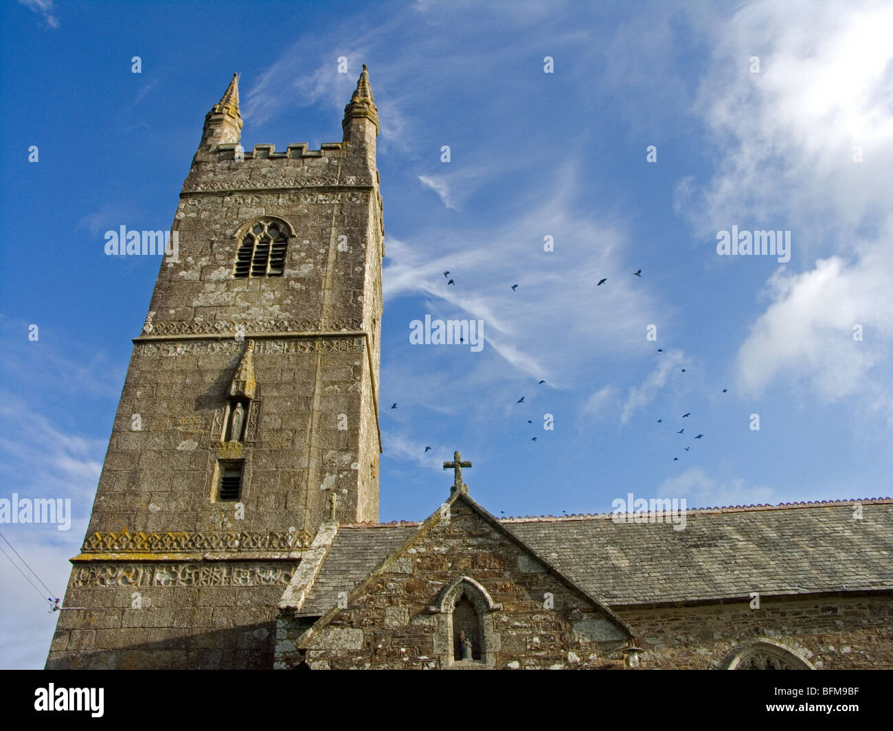 Rooks & Church Tower, Week St Mary, Cornwall Stock Photo - Alamy
